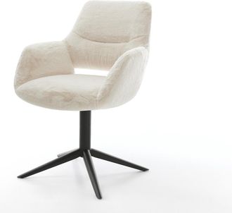 DELIFE Drehstuhl Yago-Flex mit Armlehnen Pl&uuml;sch Creme-Wei&szlig; Fu&szlig;kreuz Schwarz 360&deg; drehbar Wippfunktion Taschenfederkern, Esszimmerst&uuml;hle