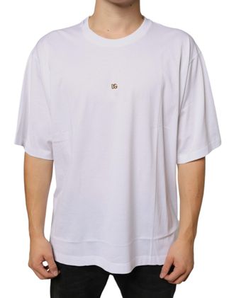 Dolce & Gabbana Mens White Metal Dg Logo Cotton Short Sleeves T-Shirt