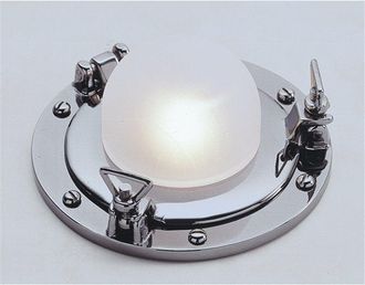 Licht-Erlebnisse Chrom LED Einbau Deckenlampe rund 4000K &Oslash;11,5cm Maritim Echt-Messing CATANIA Schiffslampe Badezimmer