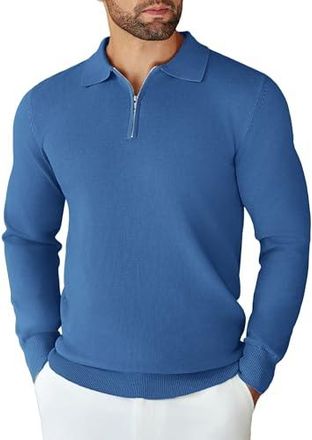 Coofandy Pull en tricot pour homme - Col polo - Demi-fermeture &eacute;clair - Couleur unie - Pour lhiver - Chaud - Manches longues - Pour le travail et les loisirs, 