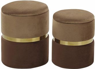 Beliani Pouf mit Stauraum 2er Set WICHITA Samtstoff Braun