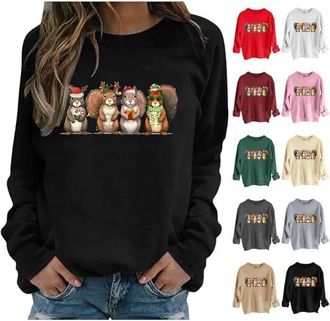 Generic HUIFUAO Sweat-shirt de No&euml;l pour femme - Motif teckel amusant - Haut surdimensionn&eacute; &agrave; manches longues - V&ecirc;tements de vacances tendance, Z03 Rouge 1, L