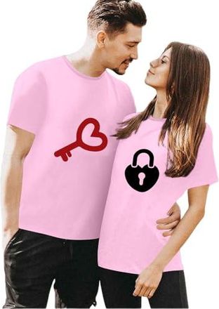 Generic T-shirt d&eacute;contract&eacute; &agrave; col rond pour femme pour la Saint-Valentin 2026 | Haut &agrave; manches courtes pour plus de confort et de style (6), rose, XXL
