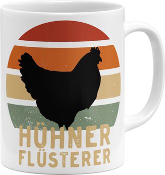 OM3 Hühnerflüsterer Kaffee-Tasse mit Spruch - Lustige Spruchtasse - Hühner Flüsterer - Statement - Keramik Becher - 325ml - Beidseitig Bedruckt - Weiss