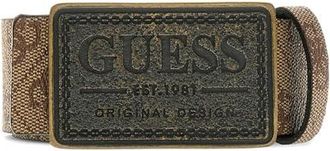 Guess Ceinture en cuir imprim&eacute; marron pour homme, Beige/marron multicolore, M