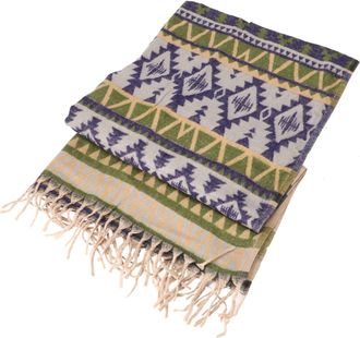 Guru Shop Weicher Pashmina Schal/Stola, Schultertuch, Plaid - Inka Muster Beige/blau, Herren/Damen, Synthetisch