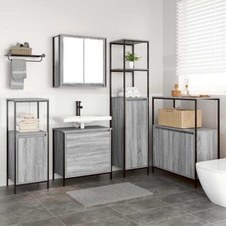 vidaXL vidaXL 5-teiliges Badezimmerm&ouml;bel-Set in Grau aus Sonoma Holzwerkstoff