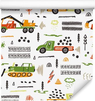 OEM Carta Da Parati Con Camion, Escavatori E Automobili Per Soggiorno E Camera Da Letto 50x1000 Cm