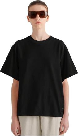 Meimeij Femme, Tops, Noir, Taille: 42 FR T-shirt basique &agrave; col rond et manches courtes avec logo