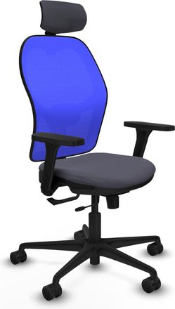Piqueras y Crespo Ergonomischer Stuhl mit Kopfst&uuml;tze mit 3D-Armen, h&ouml;henverstellbare Lendenwirbelst&uuml;tze und h&ouml;henverstellbares Kopfteil, Blau/Dunkelgrau