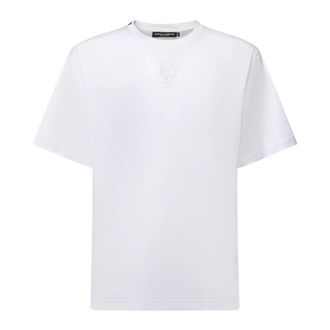 Dolce & Gabbana Baumwoll-T-Shirt mit Logo-Stickerei - - Tops - Herren - Wei&szlig; - XL
