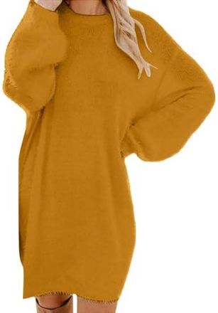 Generic Robe Pull Femme Chic et Elegant Robe Hiver Femme &agrave; Manche Longue Col Rond Couleur Unie Doux et Confortable Pas Cher Pull Longue Femme Sweater Dress Ve