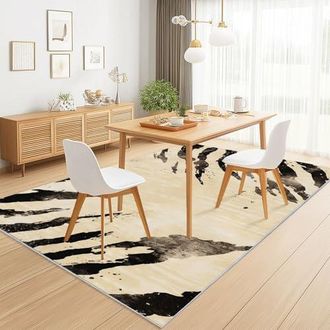 Generic Cr&egrave;me Lavable en Machine Tapis Salon Rayures de z&egrave;bre Rayures d&eacute;cal&eacute;es, 120 x 180 cm Doux Tapis de Sol Pelucheux Dessous Antid&eacute;rapant, Entree Interieu