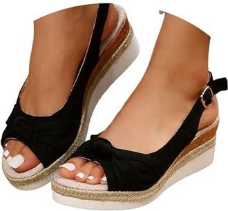 Generic Sandales orthop&eacute;diques pour femme, sandales d&eacute;t&eacute; habill&eacute;es &agrave; bout ouvert avec noeud papillon, plateforme de marche d&eacute;contract&eacute;e, talons compens&eacute;s, san