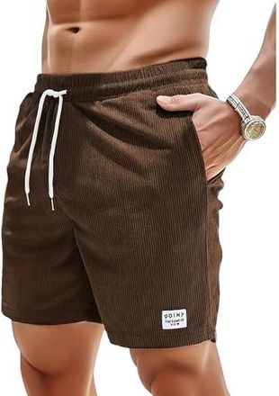 Jamron Homme Short en Velours C&ocirc;tel&eacute; &Eacute;t&eacute; Taille &Eacute;lastique Short de Sport D&eacute;contract&eacute; en Coton avec Poches Caf&eacute; XXL