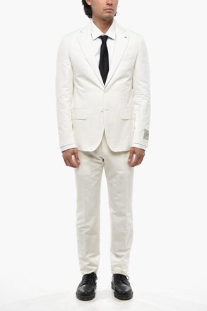 Corneliani CC COLLECTION Zweiknopf-Anzug aus Baumwolle und Leinen mit zwei Schlitzen Corneliani