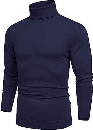 Coofandy Pull Homme avec Col Roulé Chemise à Manches Longues Pull en Maille Fine Pull à Col Roulé Ajusté Pulls dautomne et dhiver Chemise à Base Chaude Bleu Vi