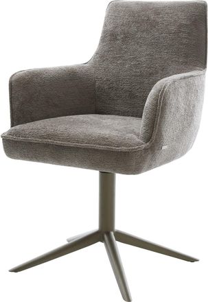 DELIFE Esszimmerstuhl Heira-Flex mit Armlehnen Fu&szlig;kreuz Effektfinish Titan Boucl&eacute; Soft Schlamm 360&deg; drehbar Wippfunktion Taschenfederkern