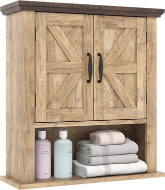 Giantex H&auml;ngeschrank, Medizinschrank mit verstellbarem Regal & offenem Fach, H&auml;ngender Schrank in Bauernstil, Wandschrank f&uuml;r Wohnzimmer, K&uuml;che & Flur, 55 x 1