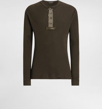 Dolce & Gabbana Ribbed Cotton Serafino T-shirt - Mann T-shirts Und Polos Grey 52