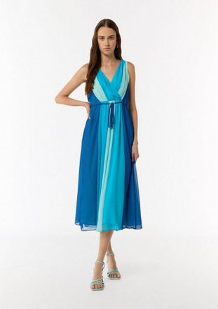 Comma Midikleid Kleid &Auml;rmelloses Bahnen-Kleid aus Chiffon mit elastischem Bund