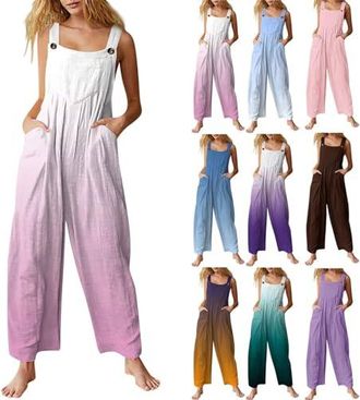 Generic Combinaison Pantalon Femme Chic Combishort Ete Salopette Ample Décontractée pour Femmes avec Bretelles Réglables Poches Jean (Rose,XXL)
