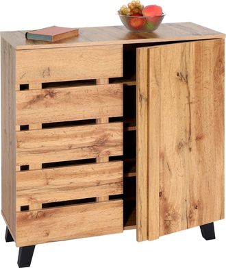 Mendler Kommode HWC-M46, Schrank Sideboard Anrichte Highboard, 2 Türen 88x80x34cm, naturfarben