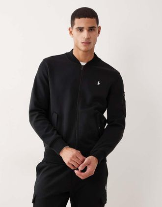 Polo Ralph Lauren Bomber molletonn&eacute; en double maille de jersey avec logo embl&eacute;matique - Noir