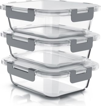 Arendo Glas Frischhaltedosen Vorratsdosen f&uuml;r Lebensmittel mit Deckel luftdicht - 3er Set - 1000 ml - f&uuml;r Mikrowelle Ofen Gefrierschrank - Sp&uuml;lmaschinen geei