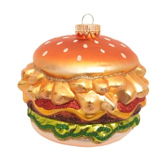 Krebs Glas Lauscha Weihnachtsdekoration/Christbaumschmuck aus Glas - Hamburger mit Pommes - Farbe: Mehrfarbig - Gr&ouml;&szlig;e: ca. 10 cm