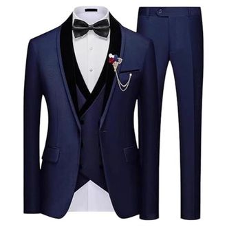 Generic Costume 3 pi&egrave;ces pour homme, coupe ajust&eacute;e, avec un bouton, ch&acirc;le, revers, veste, gilet, pantalon, costume formel pour mariage, bal de fin dann&eacute;e, smo