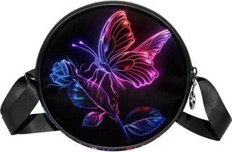 Generic Sac &agrave; bandouli&egrave;re rond pour femme, rose fluo, petit sac &agrave; bandouli&egrave;re avec fermeture &eacute;clair, bretelles r&eacute;glables, sac &agrave; main rond d&eacute;contract&eacute; pour fem