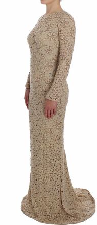 Dolce & Gabbana Womens Beige Floral Lace Sheath Maxi Dress Cotton