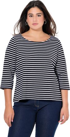 Ulla Popken Damen gro&szlig;e Gr&ouml;&szlig;en &Uuml;bergr&ouml;&szlig;en Plus Size Ringelshirt, Classic Fit, Rundhals, 3/4-Arm schwarz 54+ 837114100-54+