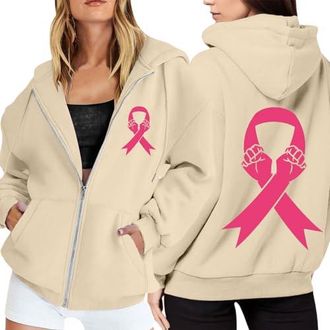 Generic Veste &agrave; capuche zipp&eacute;e pour femme 2026 en polaire pour la sensibilisation au cancer du sein, mois &agrave; manches longues et cordon de serrage, sweatshirt d