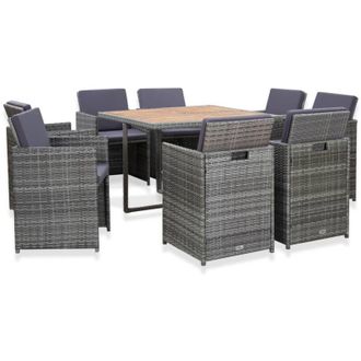 vidaXL 9-tlg. Garten-Essgruppe mit Auflagen Poly Rattan Anthrazit Vidaxl