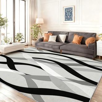 Generic Gris Tapis pour Salon 140 x 200 cm, Lavables avec Dos Antid&eacute;rapant, Tapis &agrave; Poils Courts Imprim&eacute; Minimaliste Abstrait Lignes pour Cuisine Salle &agrave; Mang