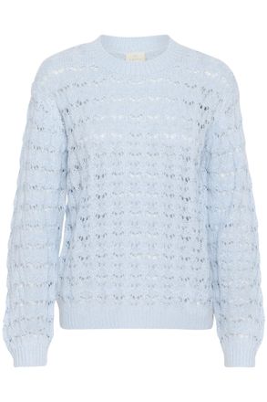 Kaffe Strickpullover KAelena Damen Strickpullover Langarm Lochmuster Strickpulli Rundhals Pullover Celestial Blue S