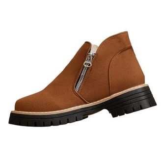 Generic Bottines Chelsea d&eacute;contract&eacute;es pour femme - Coupe large - Style &eacute;l&eacute;gant - Bout rond bas - Talon &eacute;pais - Antid&eacute;rapantes - Fermeture &eacute;clair lat&eacute;rale - C