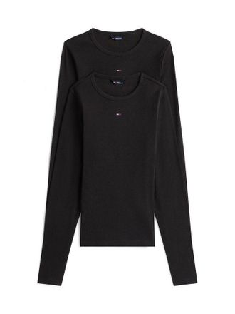 Tommy Jeans Langarmshirt TJW 2PACK SLIM ESSENTIAL RIB LS (Packung, 2-tlg., 2er-Pack) in Rippoptik, mit Logostickerei