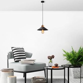 Opviq Elegant Black Chandelier with Metal Body & Wooden Base, 103 x 24 cm, Adjustable Height, E27 Socket, IP20 | Perfect for Modern Living Spaces & Dining R