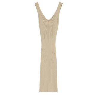 Rodebjer Femme, Robes, Beige, Taille: 36 FR Robe Midi Côtelée à Col en V
