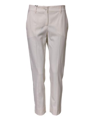 Dolce & Gabbana Womens Mid-Waist Tapered Wool Trousers White Virgin Elastane
