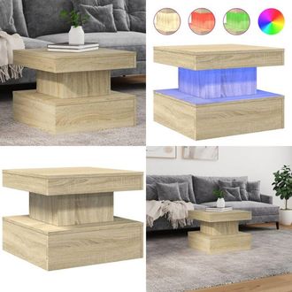 vidaXL Vidaxl - Table basse avec lumi&egrave;res led ch&ecirc;ne sonoma 50x50x40 cm - Table Basse Design - Table Basse Led - Table Basse Lumineuse - Table Basse