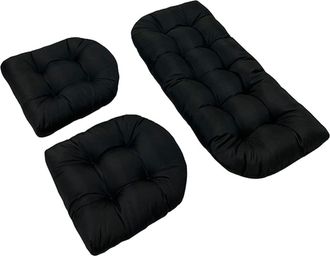 Generic Gartenstuhl-Kissen-Set, wasserdichte Sitzpolster aus Korbgeflecht mit Bändern, für Weiden-Zweisitzerbank, inklusive 1 Zweisitzer-Kissen und 2 U-förmig