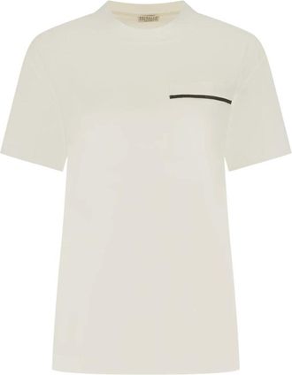 Brunello Cucinelli T-shirt &agrave; col rond en jersey de coton - Femme - Tops - Blanc - Taille: 38 FR