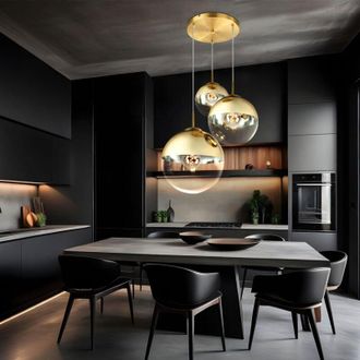 Globo Lighting H&auml;ngelampe Pendelleuchte Glas 3 flammig goldfarben Glaskugel Pendelleuchte Glaskugel Esstischlampe, Metall, 3x E27 Fassungen, DxH 51x120 cm