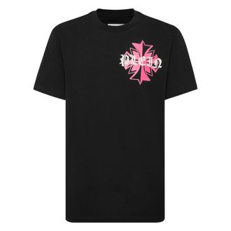 Philipp Plein Homme, Tops, Noir, Taille: XL Round Neck T-Shirt Worldvide Crest Mini