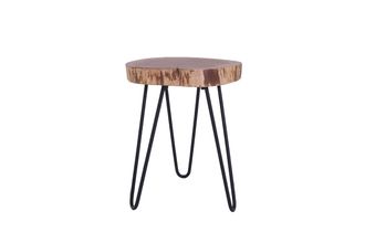 Byliving Beistelltisch NASTI/runder Beistelltisch mit Baumkante/Massivholz Akazie Natur hell-braun/Gestell Metall schwarz pulverbeschichtet/D 38, H 40 cm