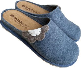 Inblu Chaussons confort hiver en feutre femme GIRASOL bout fermé et semelle amovible et décor, Bleu ciel et motif, 37 EU